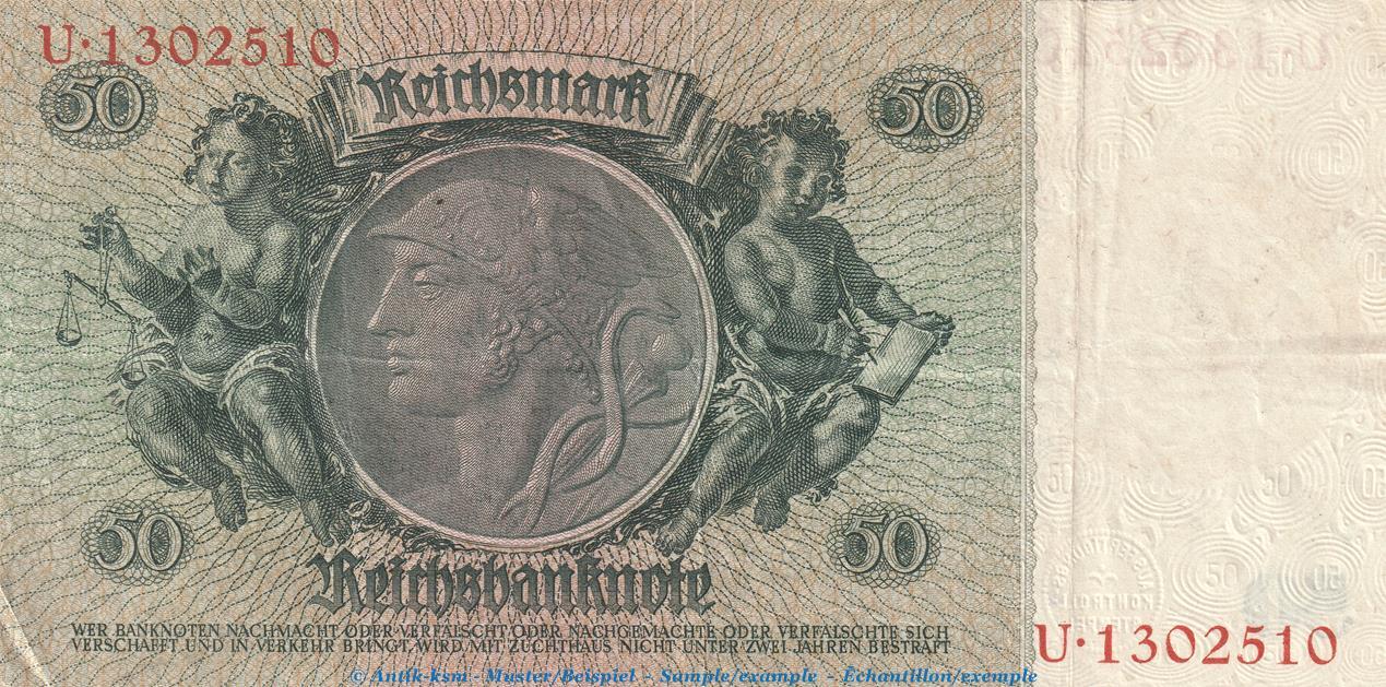 50 Mk. -Z- Reichsbanknote, 50 Mark Schein -Z- in gbr. DEU-210.a, Ros ...