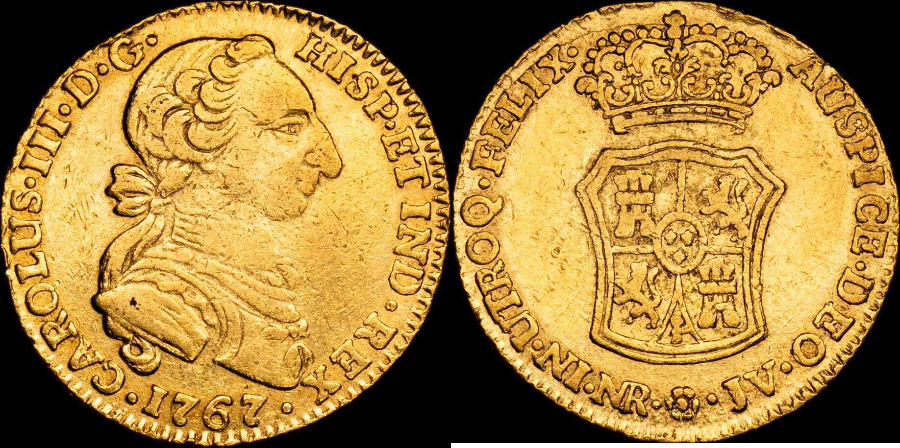 Nuevo Reino 2 Escudos 1767 Tipo Cara de rata Rara 1759-1788 Carlos III ...