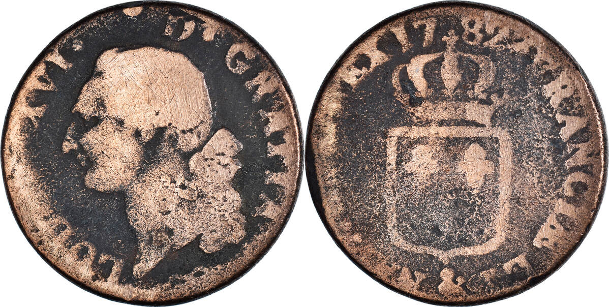 France 1782 Aix Coin, Louis XVI, Sol ou sou, Aix, Copper VF(20-25) | MA ...