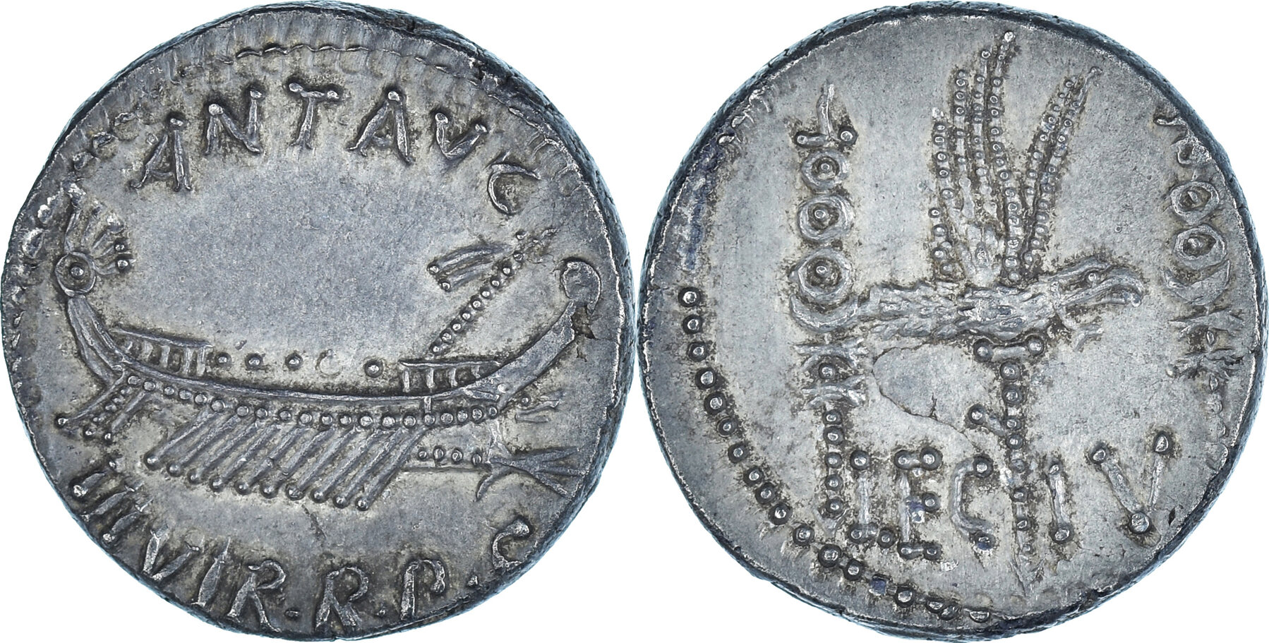 Denarius autumn 32-spring 31 BC Mi Coin, Marcus Antonius, Military mint ...