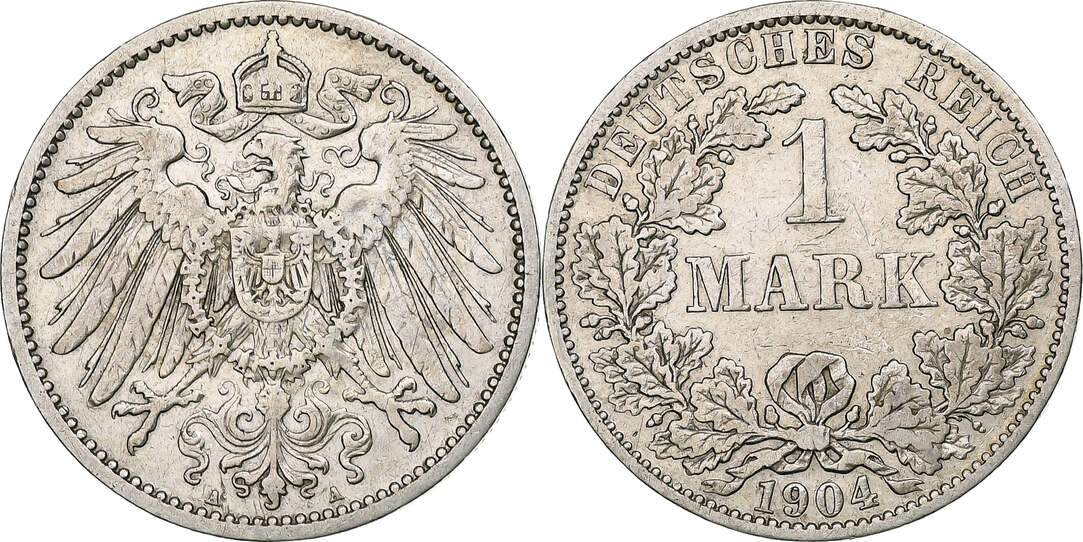 GERMANY - EMPIRE Mark 1904 A Coin, Wilhelm II, Berlin, Silver, KM:14 EF ...