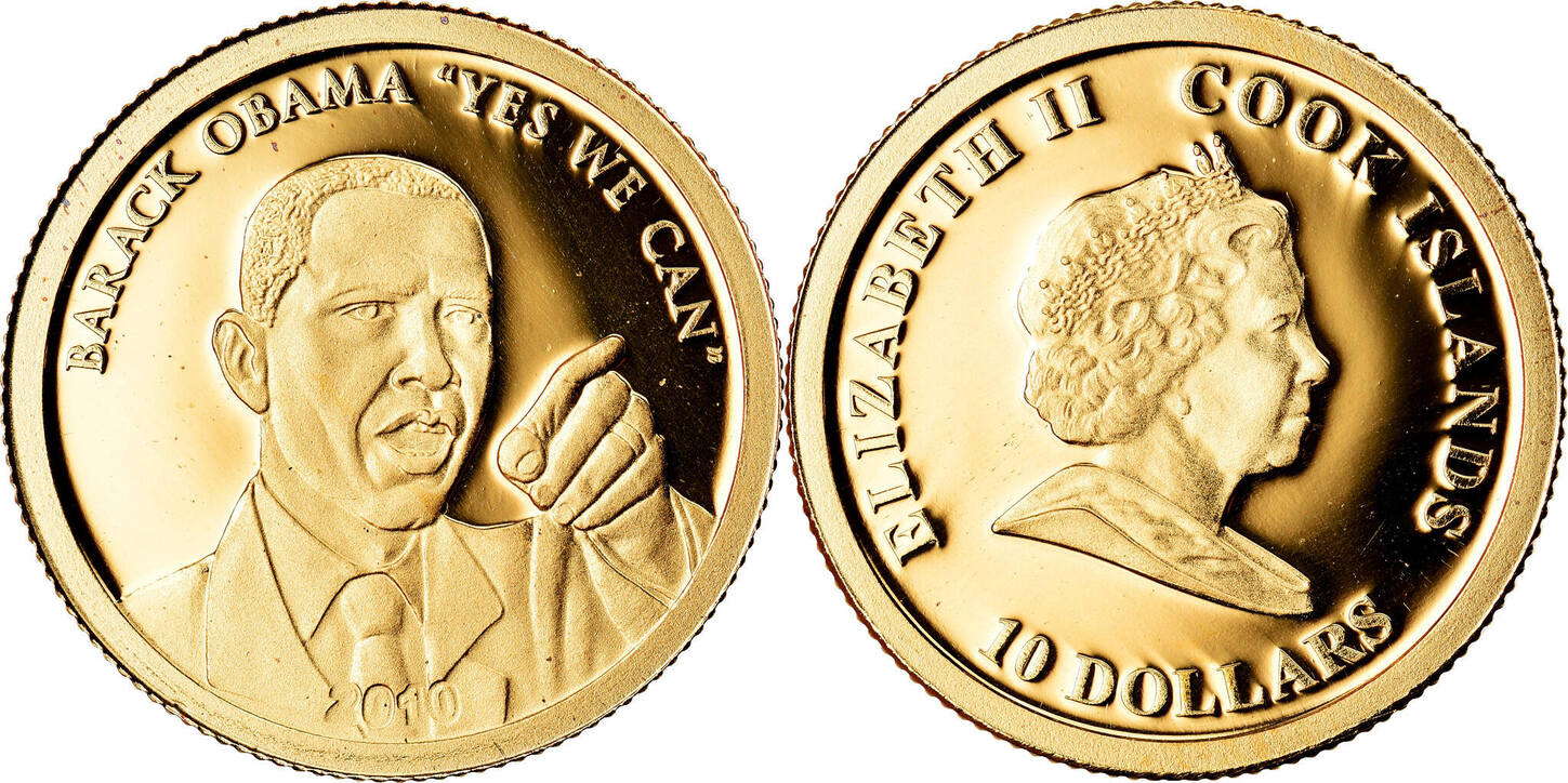 Cook Islands 10 Dollars 2010 CIT Coin, Elizabeth II, Barack Obama, CIT ...