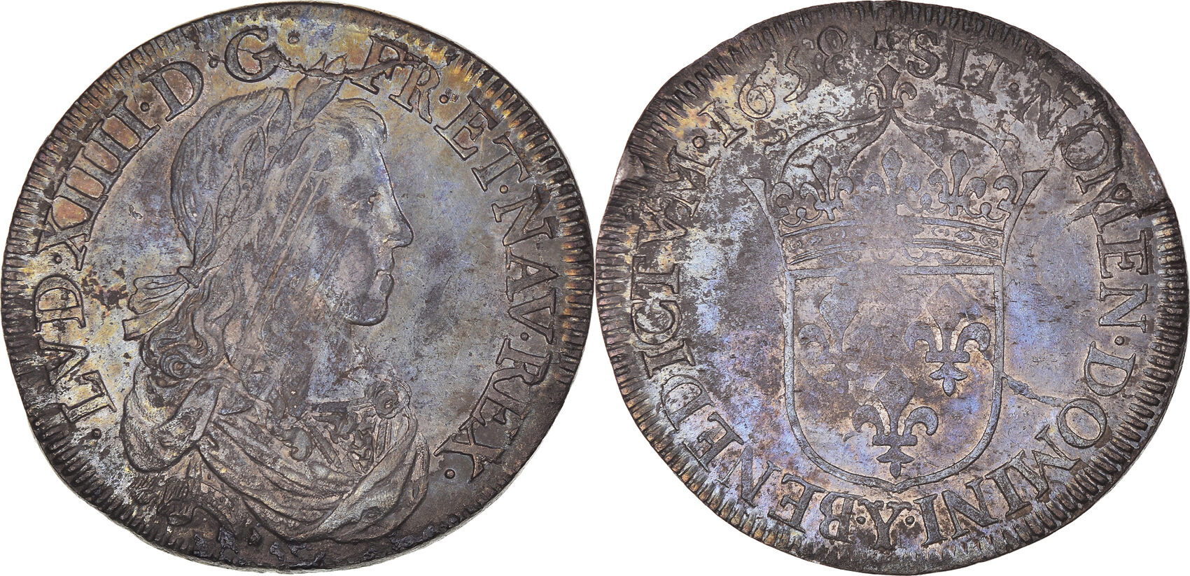 France 1/2 Ecu 1658 Y Coin, Louis XIV, 1/2 Écu de Bourges, Bourges AU ...