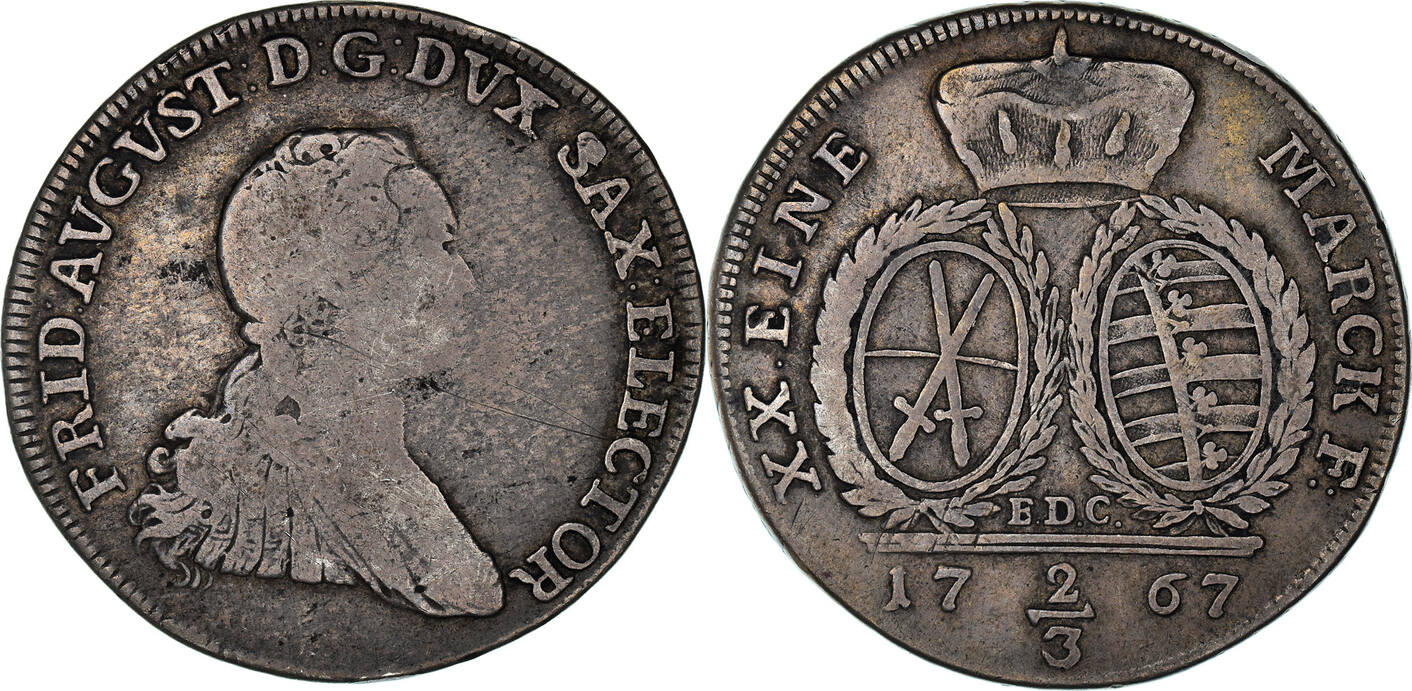 German States 2/3 Thaler, Gulden 1767 Coin, SAXONY-ALBERTINE, Xaver EF ...