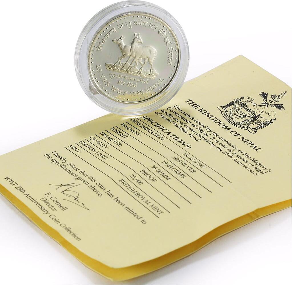 Nepal 250 rupees Endangered Wildlife Musk Deer Animals Fauna silver ...