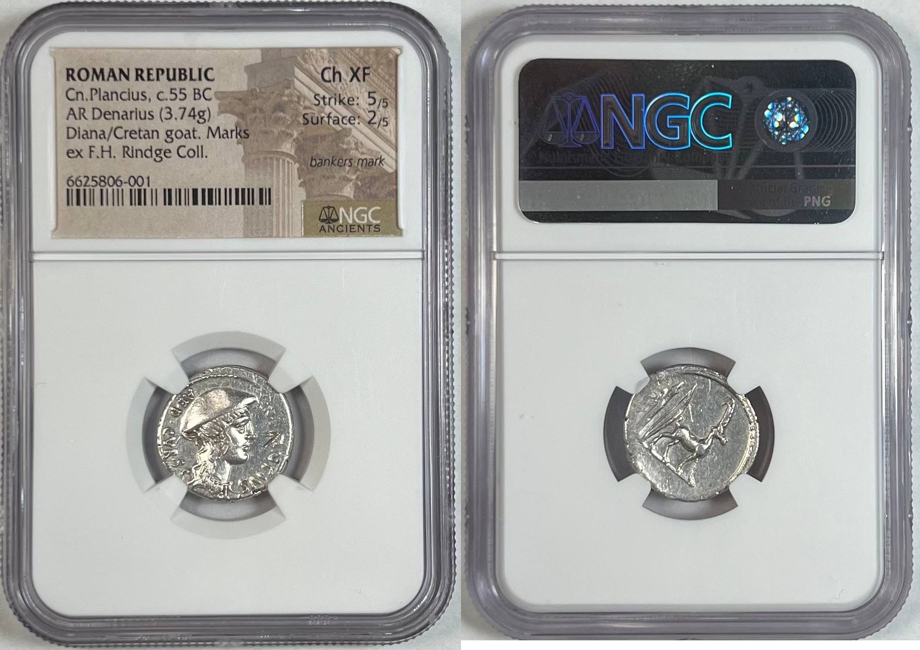 AR Denarius Cn.Plancius, c.55 BC ROMAN REPUBLIC ex F.H. Rindge ...