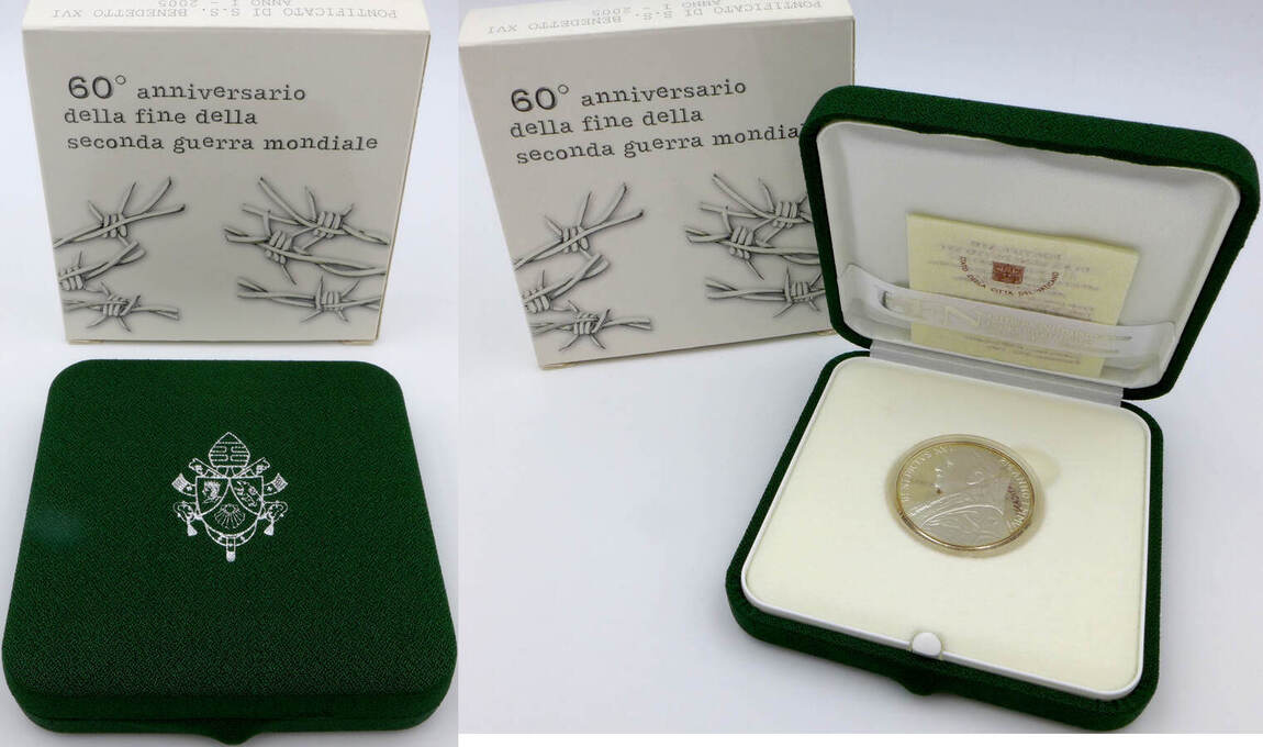 Vatikan 5 Euro 2005 5€ Silbergedenkmünze - Benedikt XVI. - 2005 - 60. Jahrestag Ende 2 ...