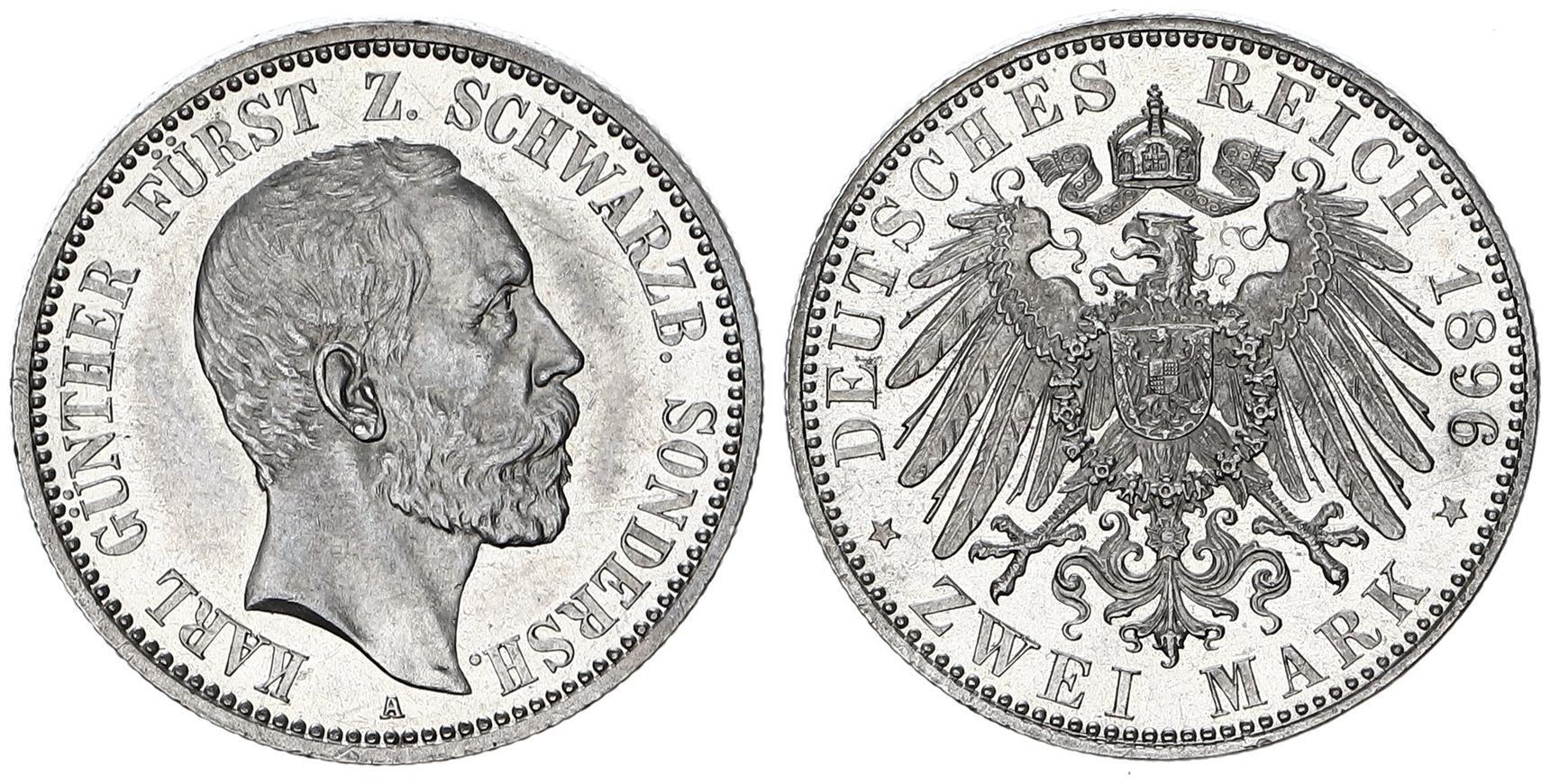 Deutsches Kaiserreich - Schwarzburg Sondershausen 2 Mark 1896 A Karl ...