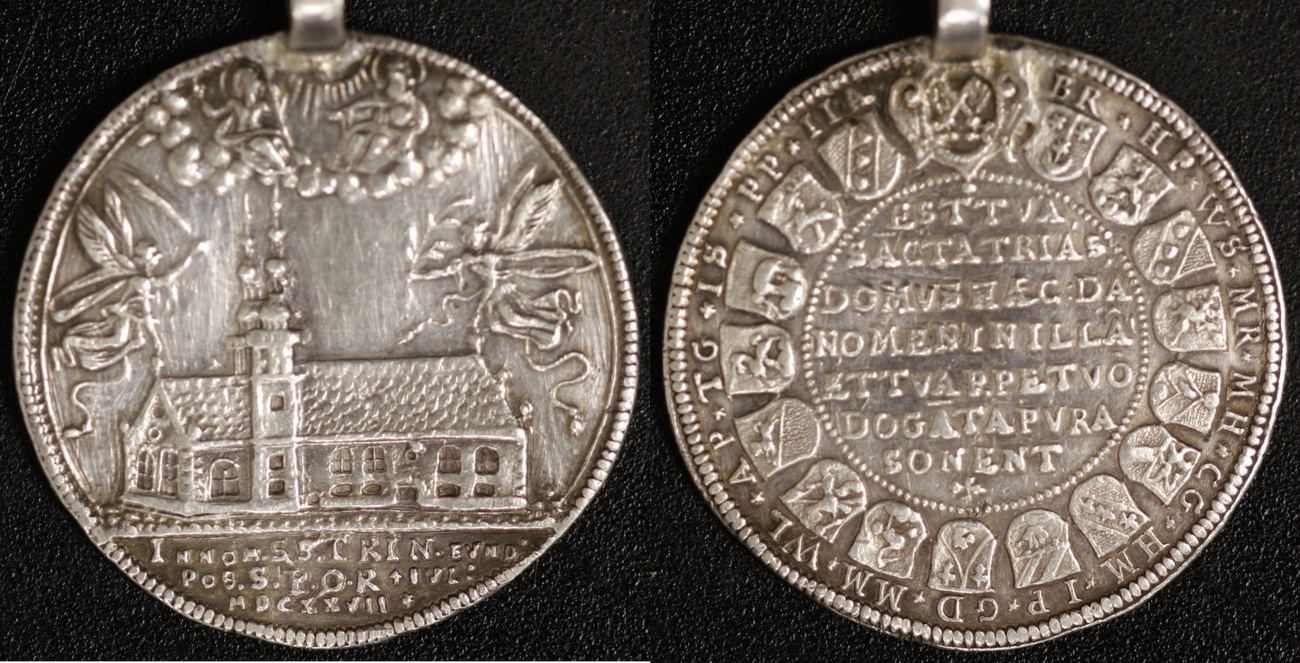 Regensburg Ag-Medaille 1627 Grundsteinlegung der Dreifaltigkeitskirche ...