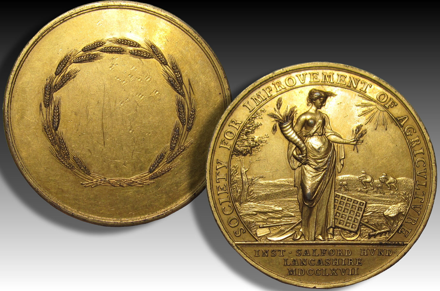 GREAT BRITAIN 47mm AE gilded prize medal circa 1775-1800 A.D. The ...