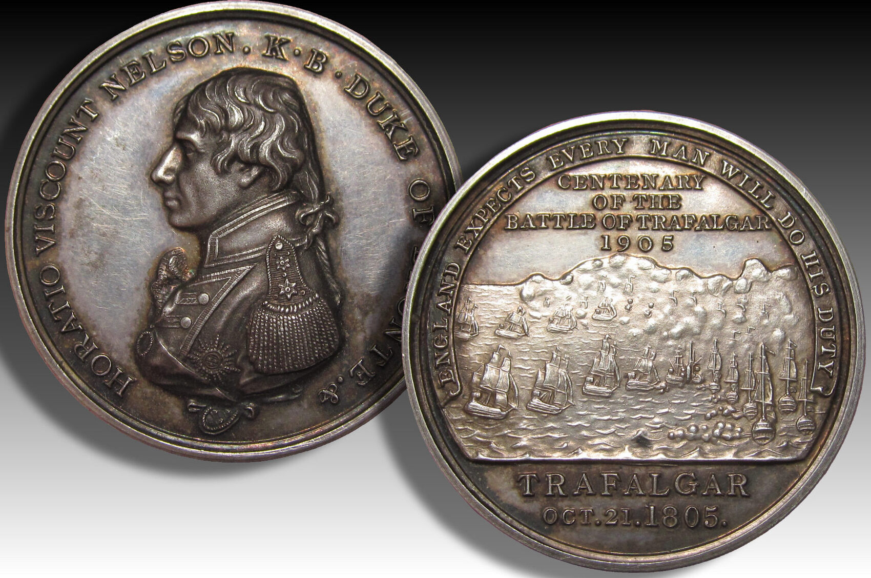 GREAT BRITAIN 31mm SILVER medal 1805 A.D. (1905 A.D.) Centennial of the ...