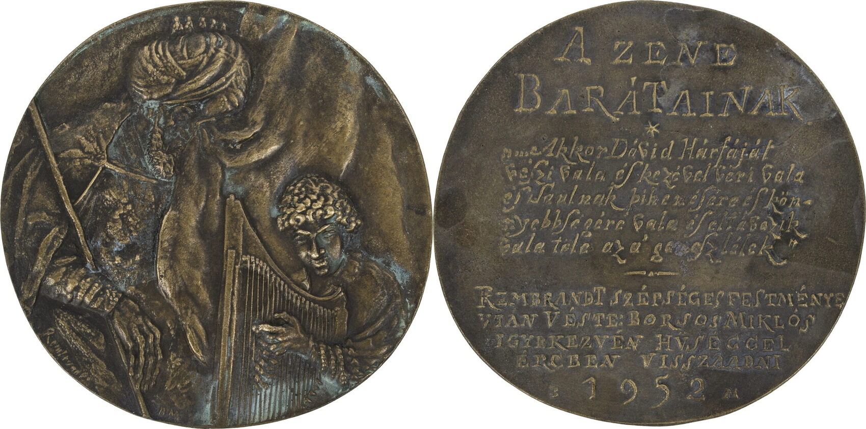 Ungarn Medaille 1952 David spielt König Saul die Harfe von Miklós ...