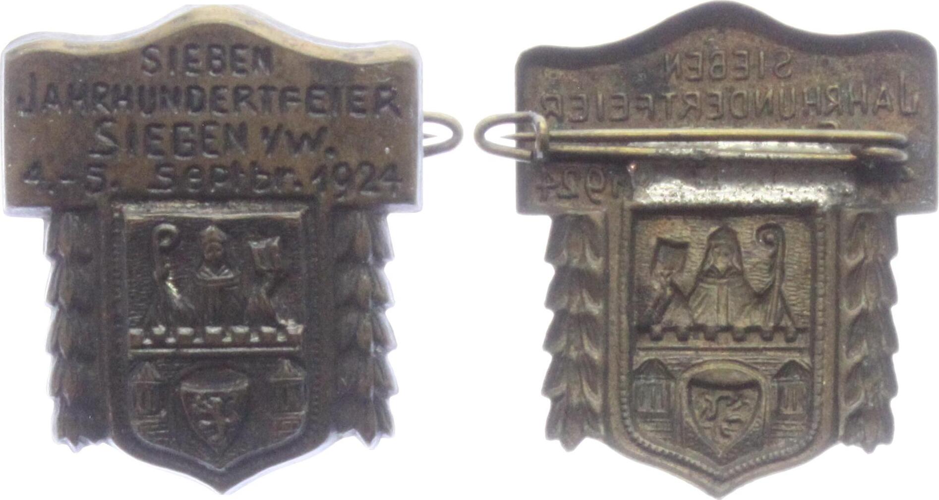Pin - Anstecker Sieben Jahrhundertfeier Siegen VW. 4.-5. September 1924 - mit Nadel UNC- | MA-Shops
