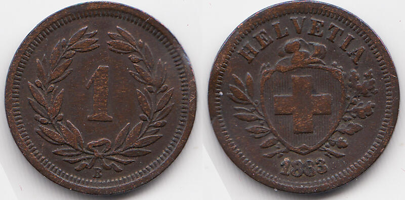 Schweiz - Switzerland 1 Rappen 1883 B Eidgenossenschaft sehr schön - Delle | MA-Shops
