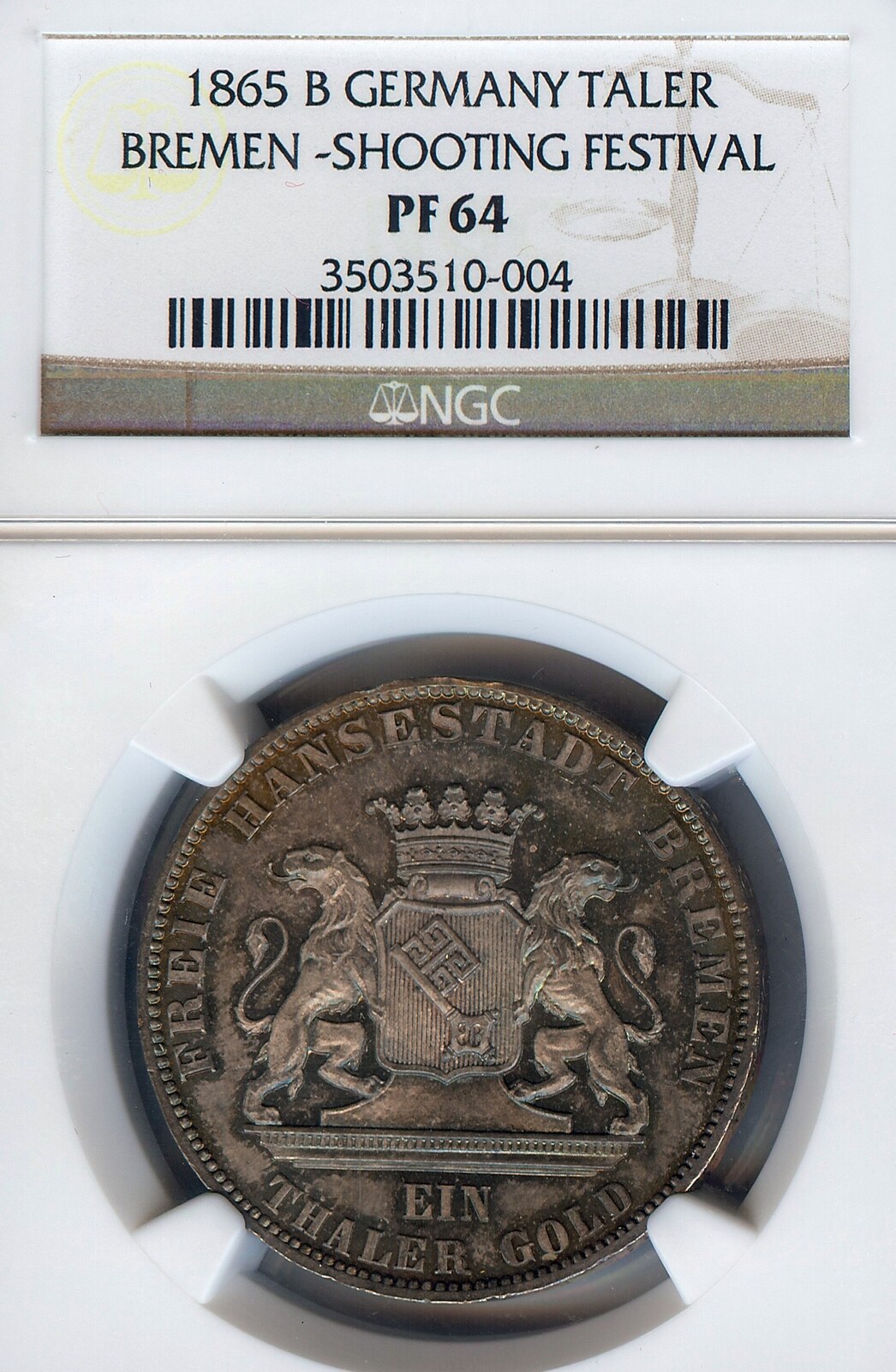 GERMANY 1865 B German States Bremen 1865 Taler Coin Thaler NGC PF 64 ...
