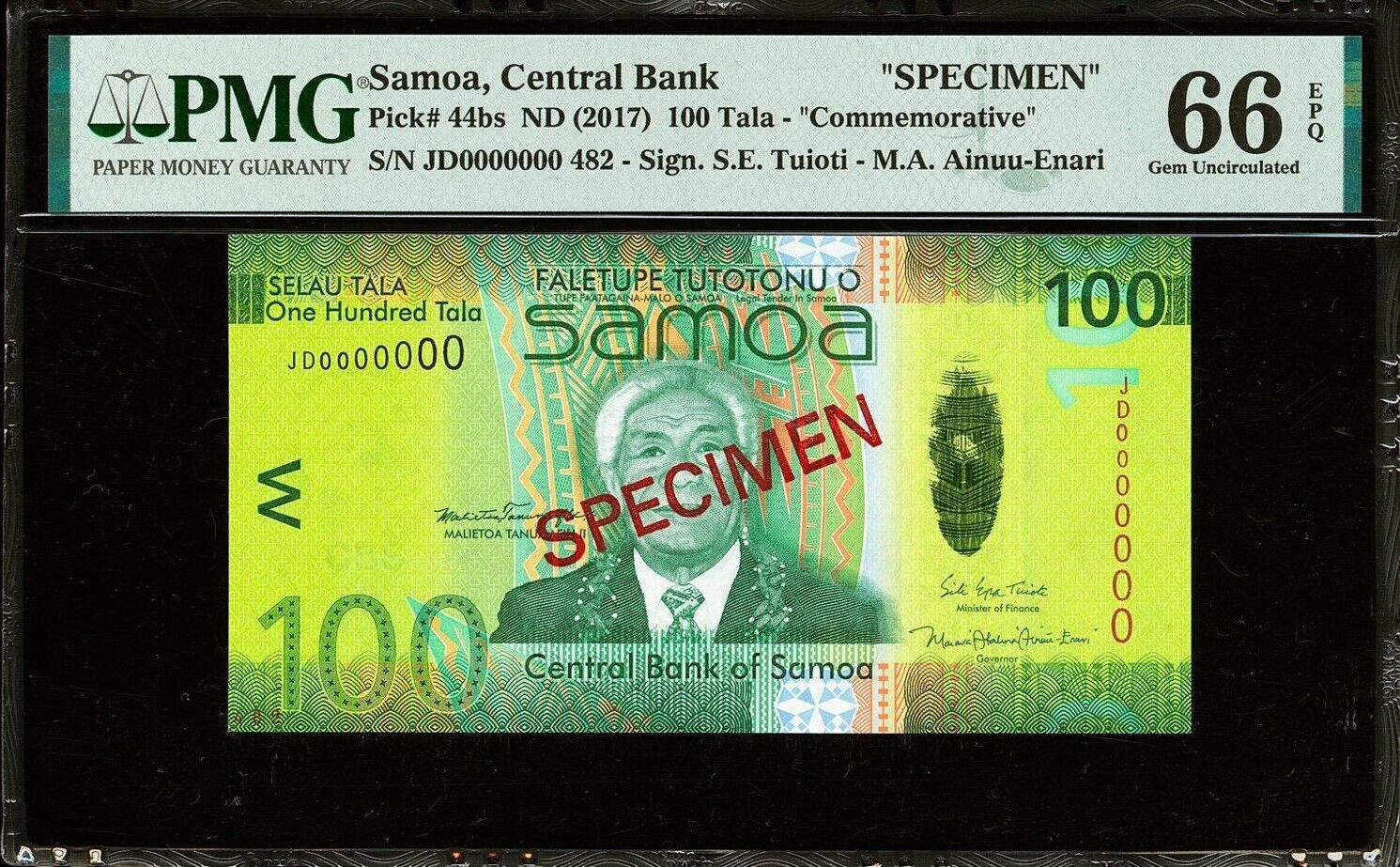 100 Tala 2017 Samoa ND Commemorative SPECIMEN Pick-44bs GEM UNC PMG 66 ...
