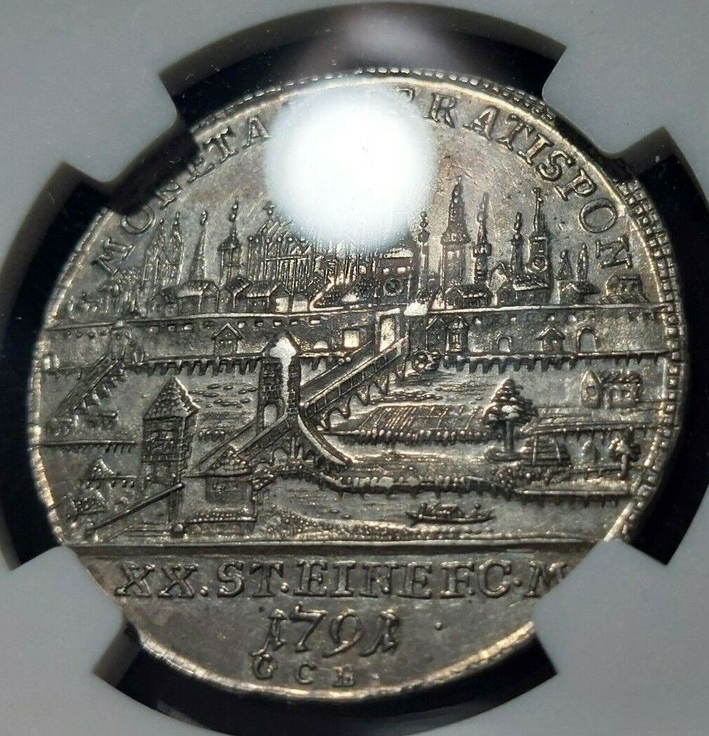 58 1/2 Thaler 1791 NGC Regensburg AU- Silver City View Coin Germany Rare | MA-Shops