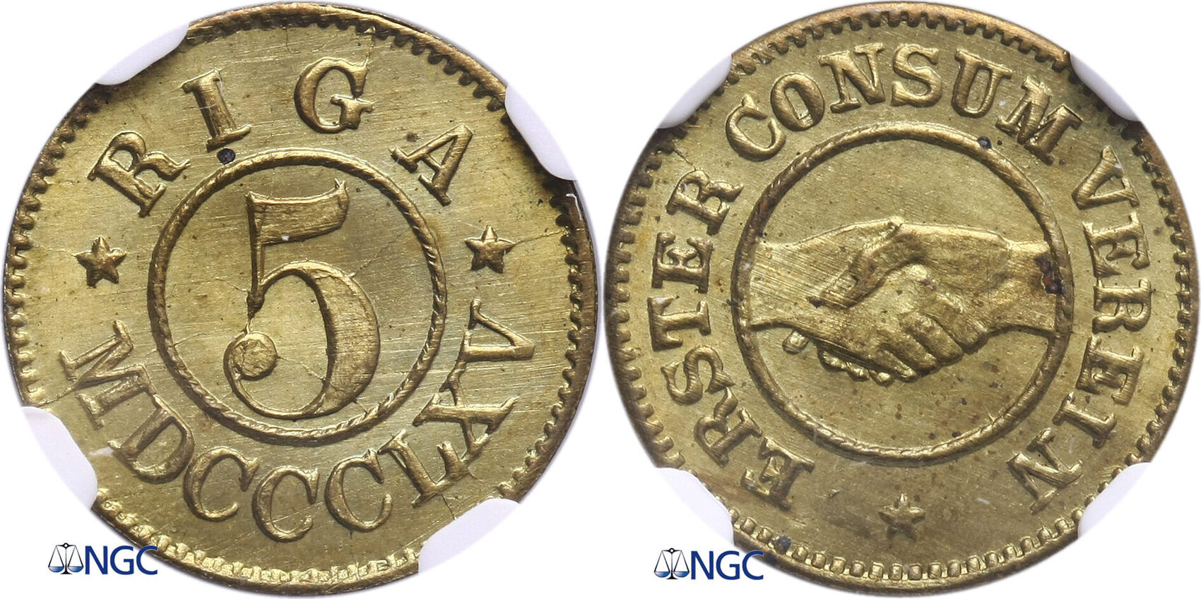 Russia. Riga 5 (Marka) 1865 Erster Consum Verein / Riga MDCCCLXV NGC 64 ...