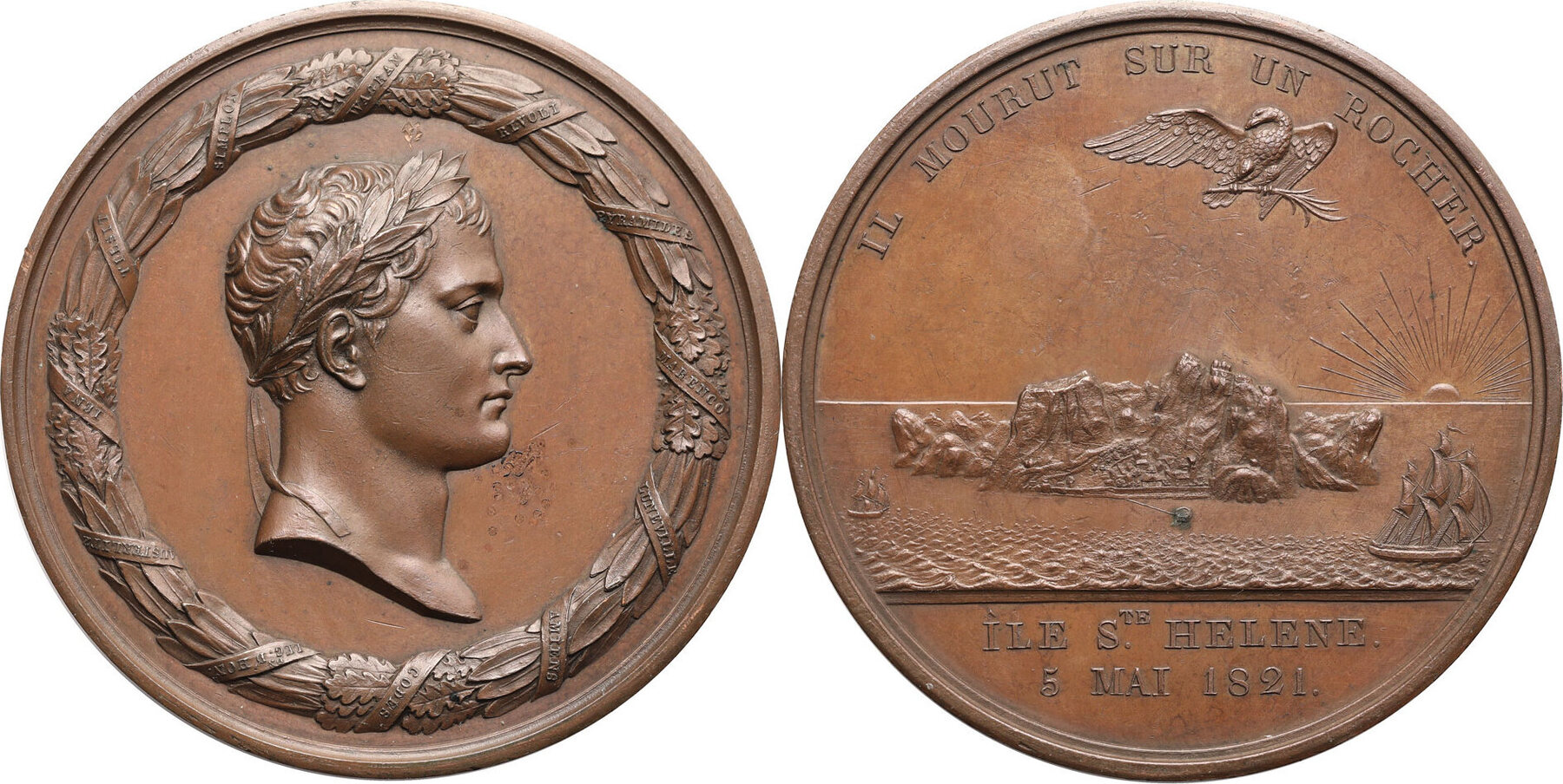 France, Napoleon I Bronze medal 1821 Death of the Emperor on St. Helena ...