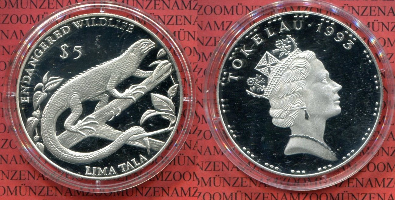 5 Lima Tala Silber Gefährdete Tierwelt. Tokelau. Leguan. 5 Lima Tala ...