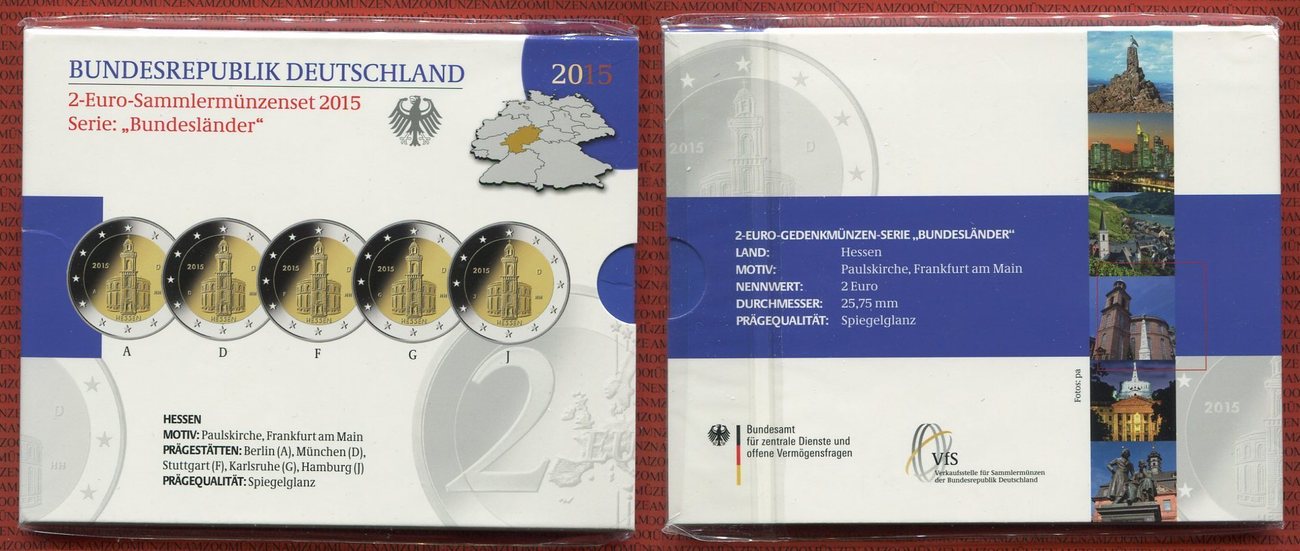Bundesrepublik Deutschland Gedenkmünzenset 2015 5 x 2 Euro Satz Serie ...