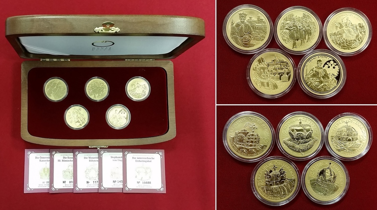 Österreich 5 x 100 Euro Goldmünzen 2008-2012 Kronen der Habsburger ...