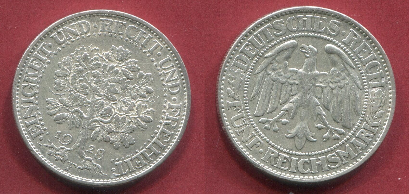 Weimarer Republik Deutsches Reich 5 Mark Silbermünze 1928 F Eichbaum ...