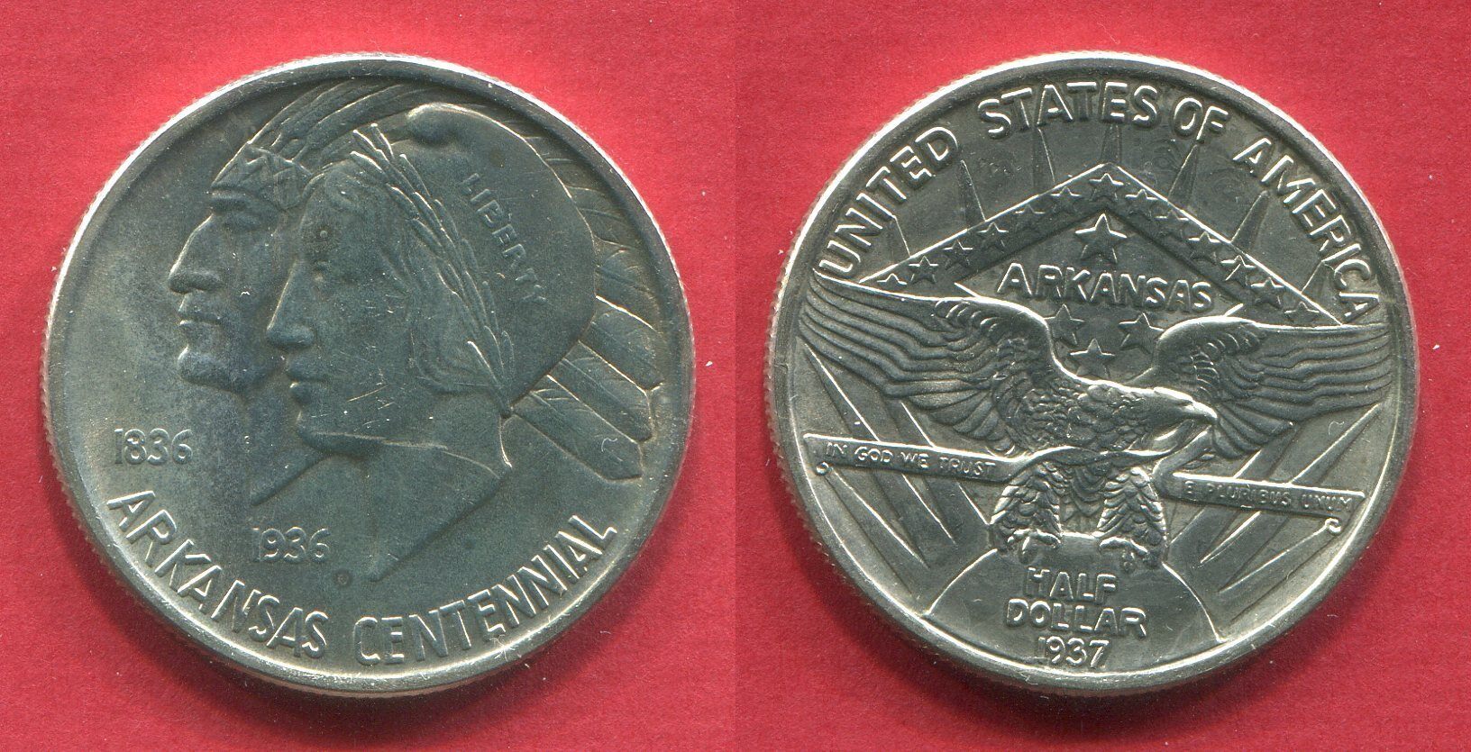 USA 50 Cents Half Dollar 1937 100 Jahre Bundesstaat Arkansas Centennial ...