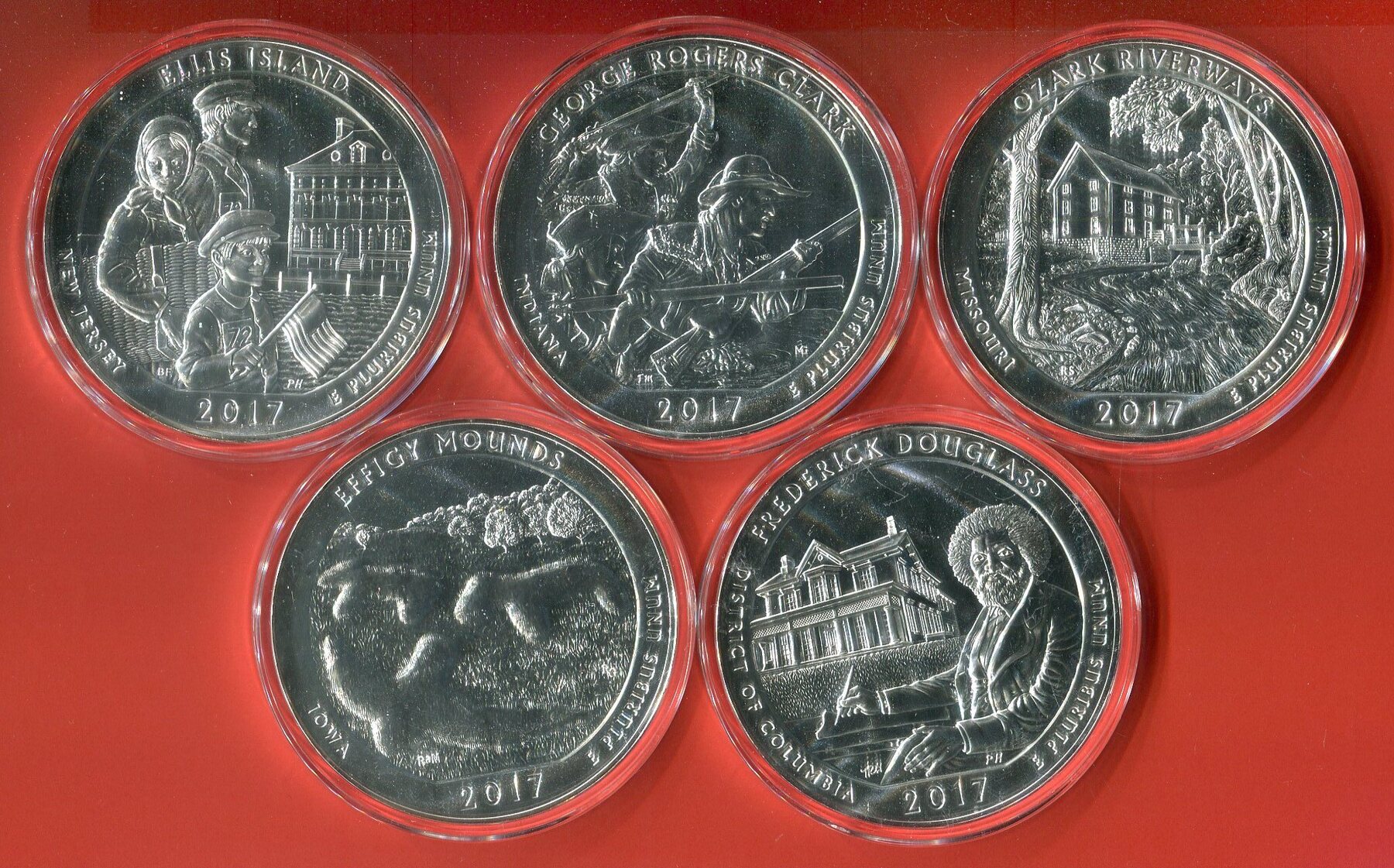 USA 5 x 5 Unzen Ounces Silber Silver je 25 Cents 2017 America The ...