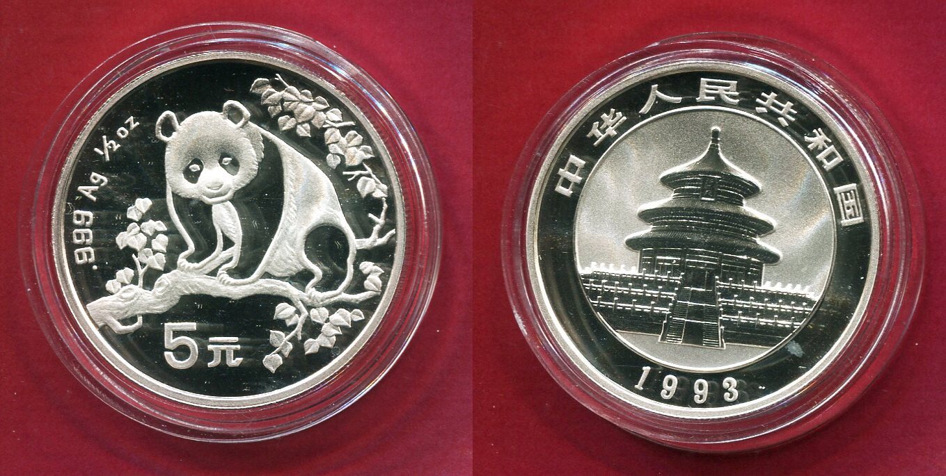 China 5 Yuan Silbermünze 1993 Panda (1/2 oz) proof in capsule | MA-Shops