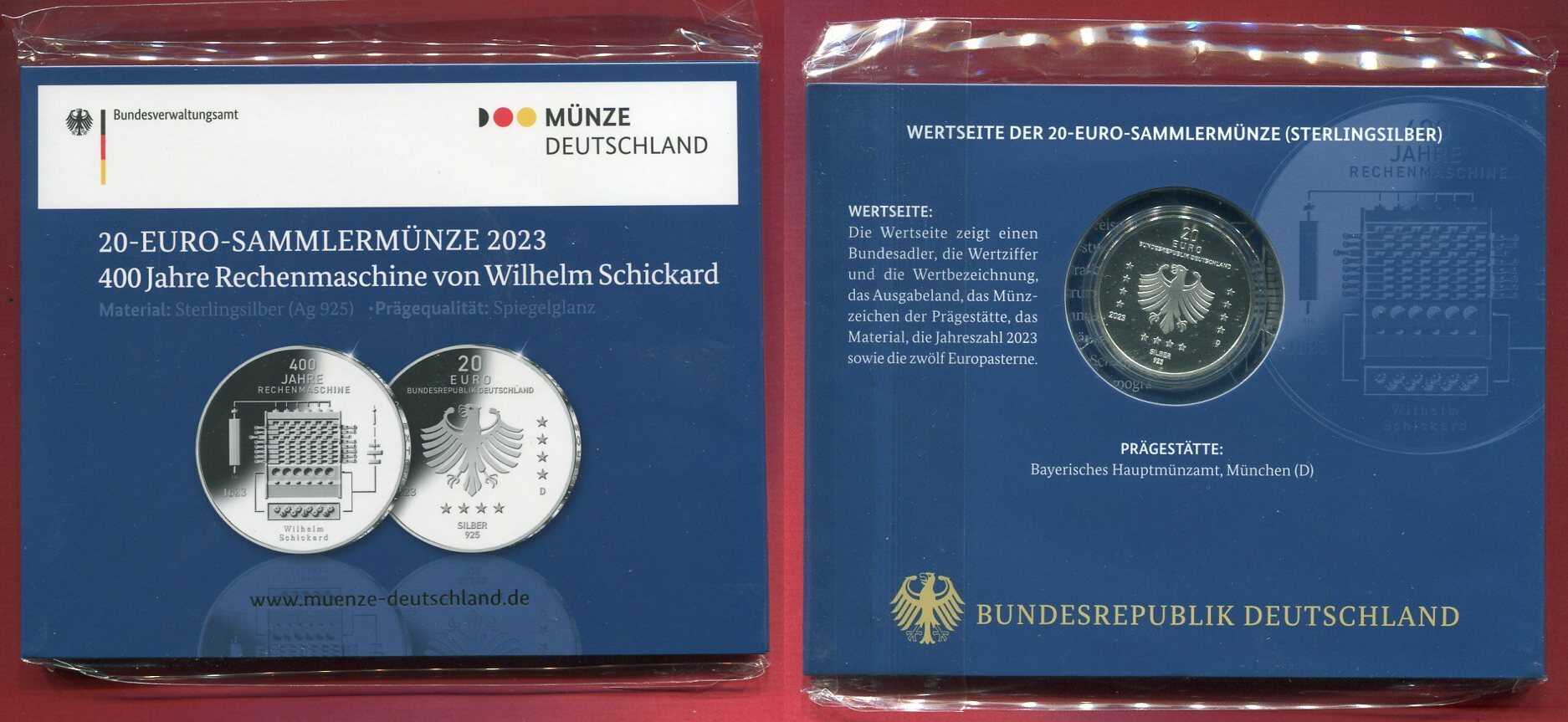 Bundesrepublik Deutschland 20 Euro Silbergedenkmünze 2023 D 400 Jahre ...