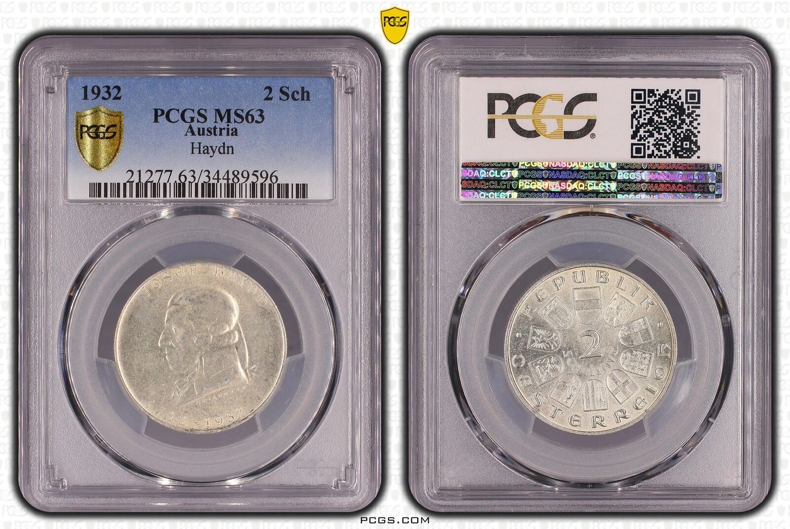 Austria Österreich 2 Schilling 1932 Josef Haydn (1732-1932) PCGS MS63 | MA-Shops
