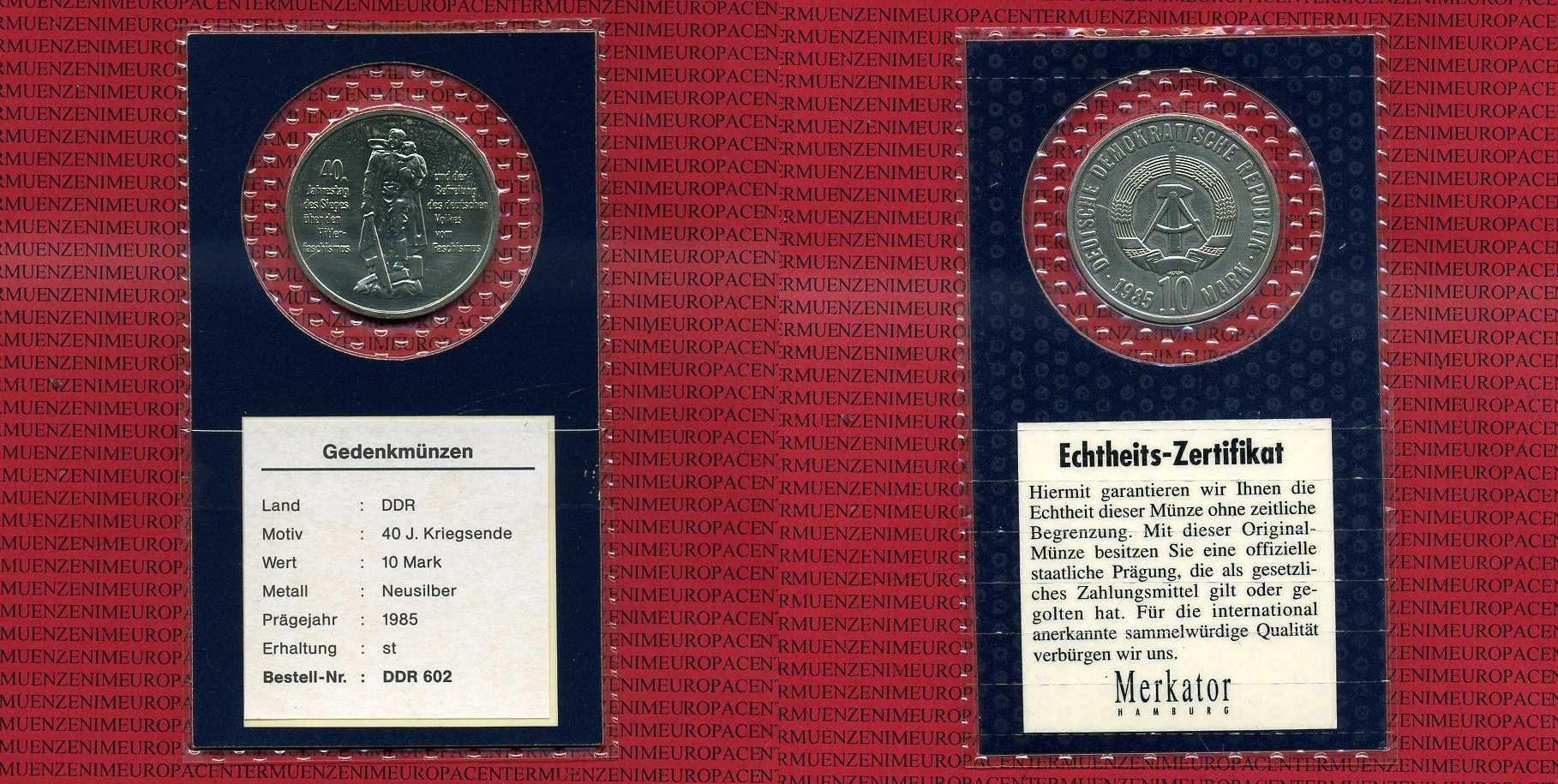 10 Mark Cu/Ni Gedenkmünze DDR 10 Mark 1985 40 Jahre Befreiung vom ...