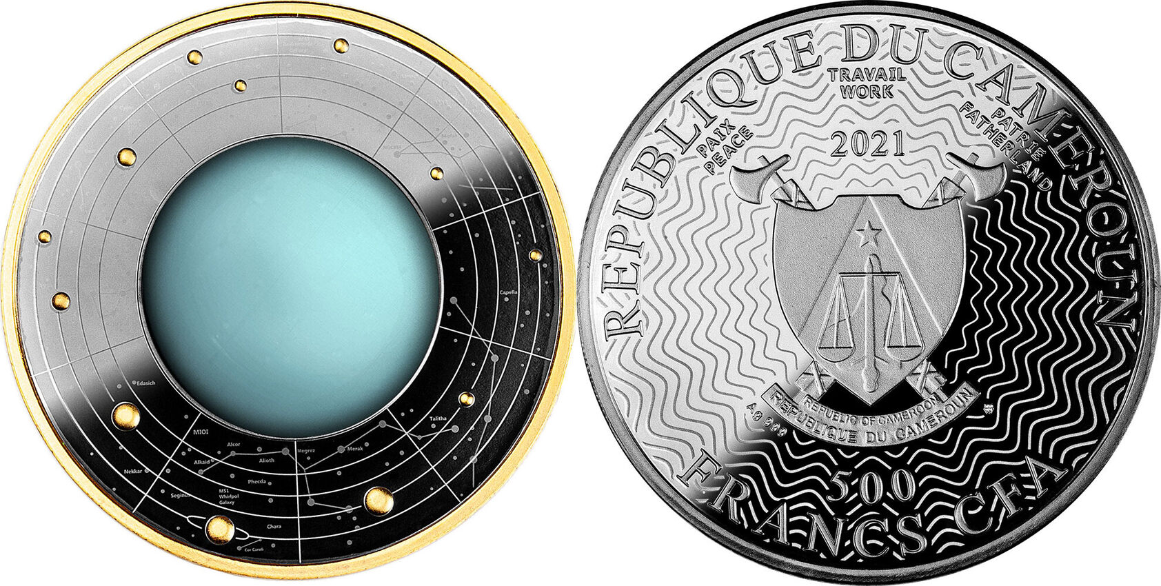 URANUS Planet Solar System Silver Coin 500 Francs CFA Cameroon 2021 ...