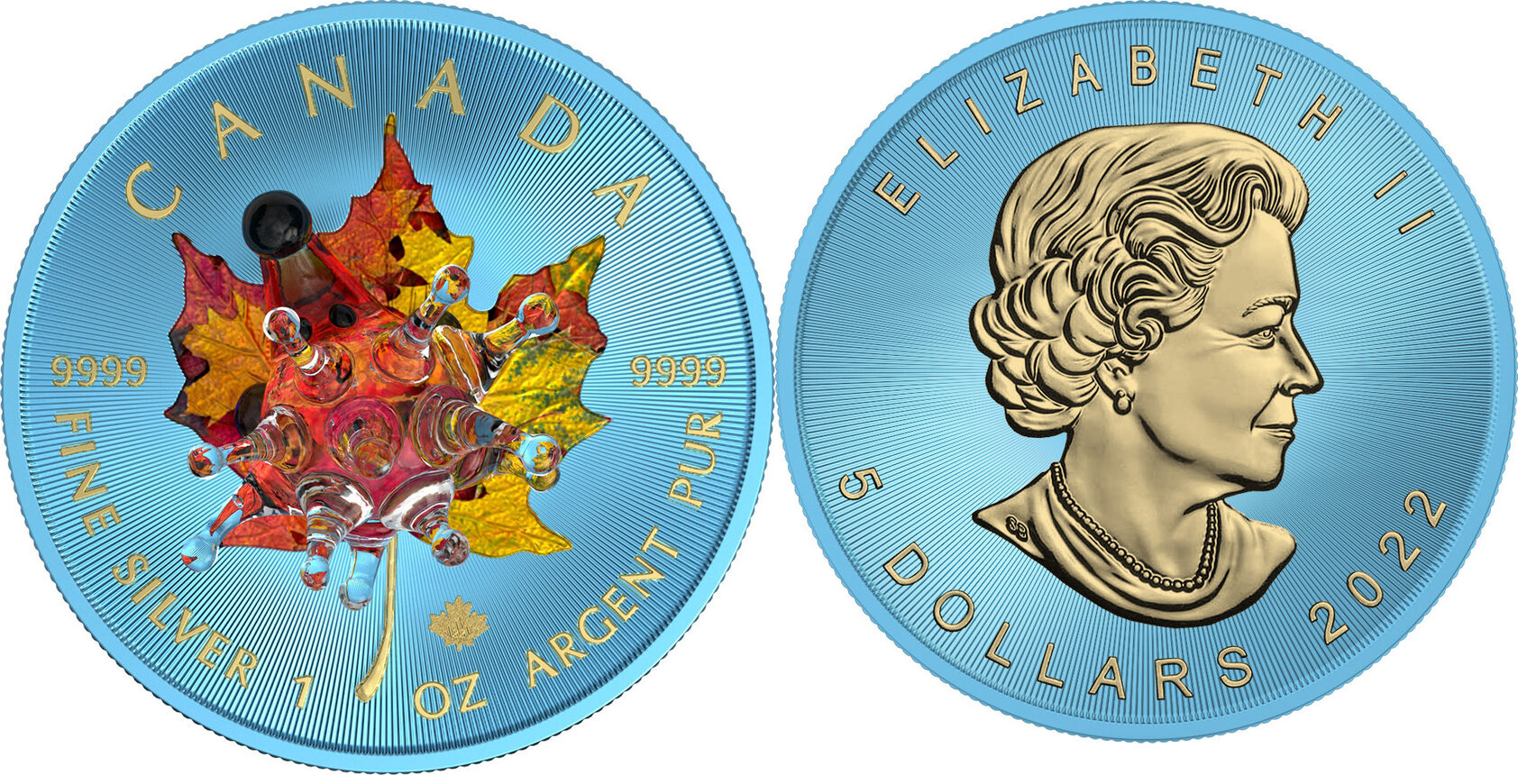 5 Dollars HEDGEHOG Murano Glass Maple Leaf 1 Oz Silver Coin 5$ Canada ...