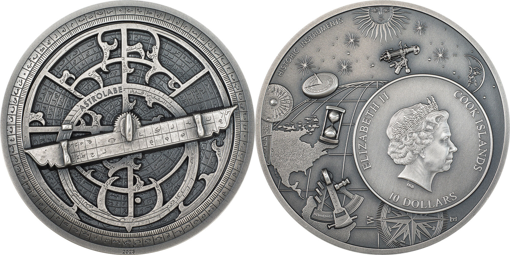 10 Dollars ASTROLABE Historic Instruments 2 Oz Silver Coin 10$ Cook ...