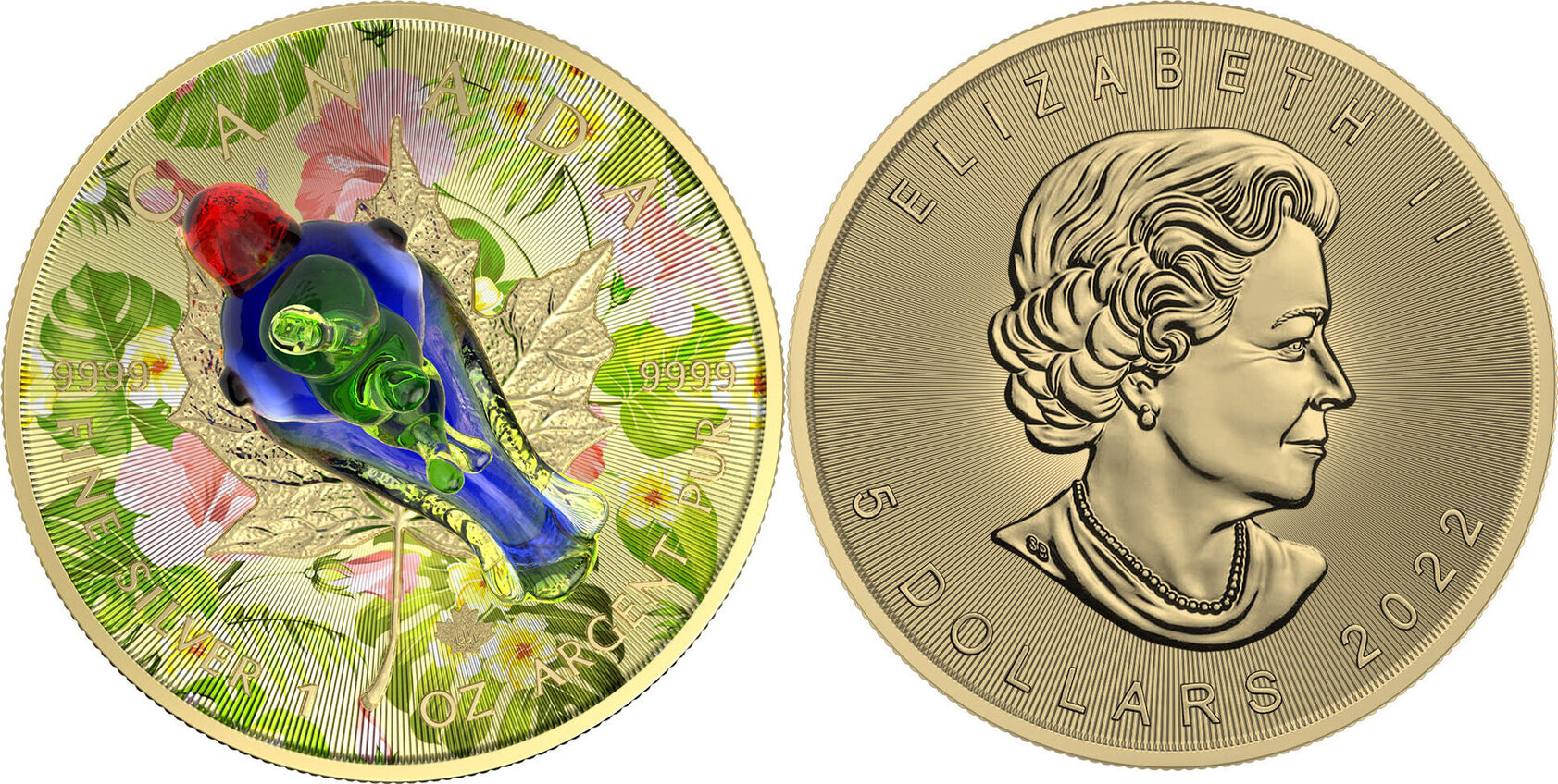 5 Dollars PARROT Murano Glass Maple Leaf 1 Oz Silver Coin 5$ Canada ...