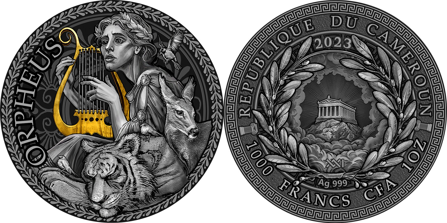 ORPHEUS Great Greek Mythology 1 Oz Silver Coin 1000 Francs Cameroon ...