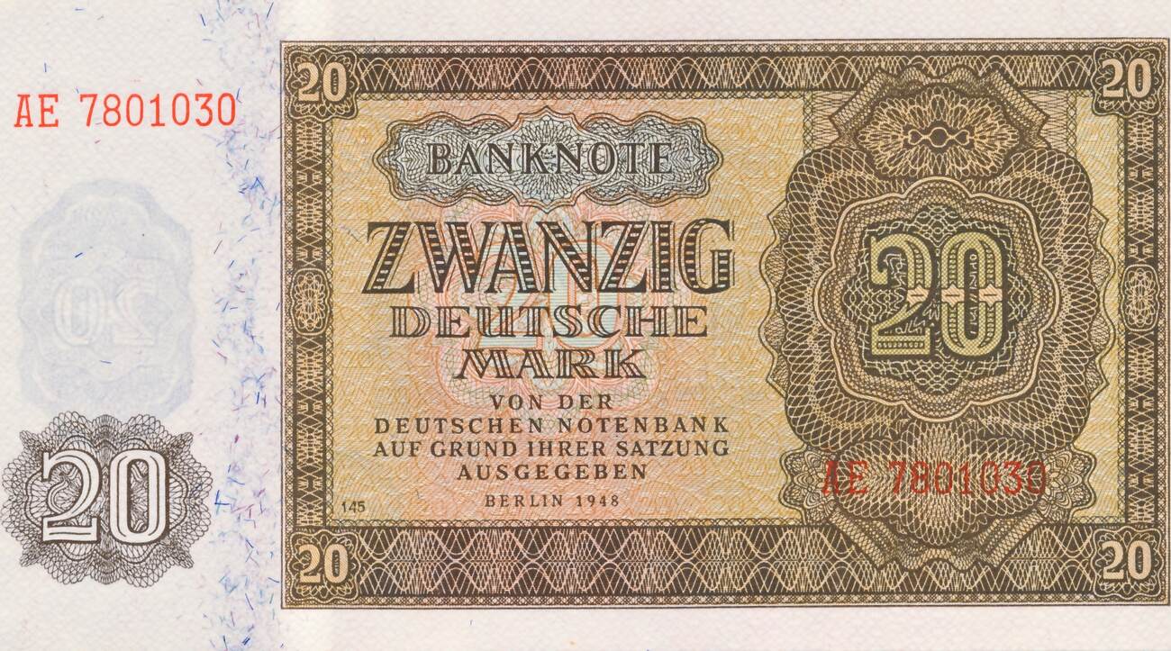 Deutschland DDR 20 Deutsche Mark 1948 Geldschein Banknote KN 7 Stellig ...