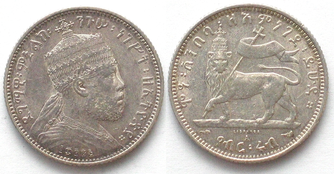 Äthiopien ETHIOPIA 1/4 Birr EE 1895 (1903) MENELIK II silver UNC ...