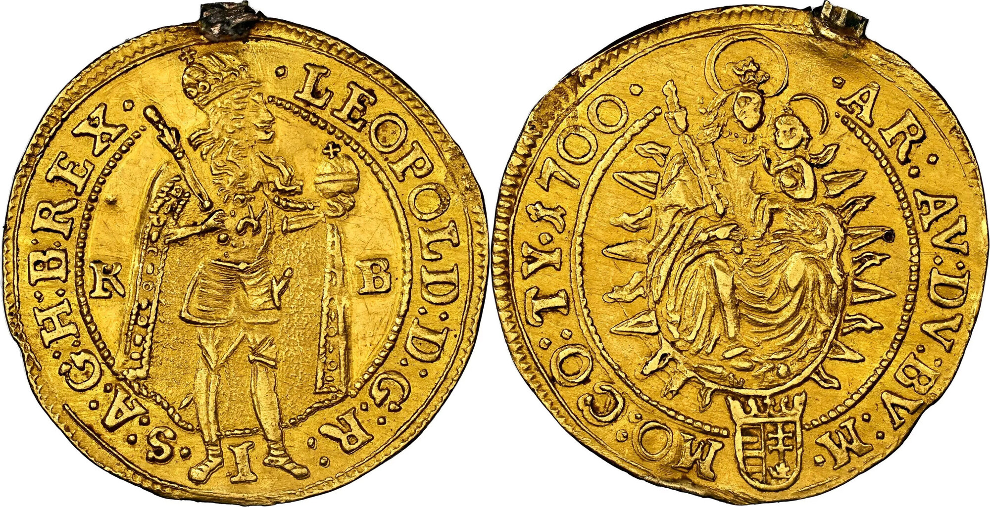 HUNGARY 1700KB Leopold I the Hogmouth. Gold Ducat Coin. NGC UNC Details ...