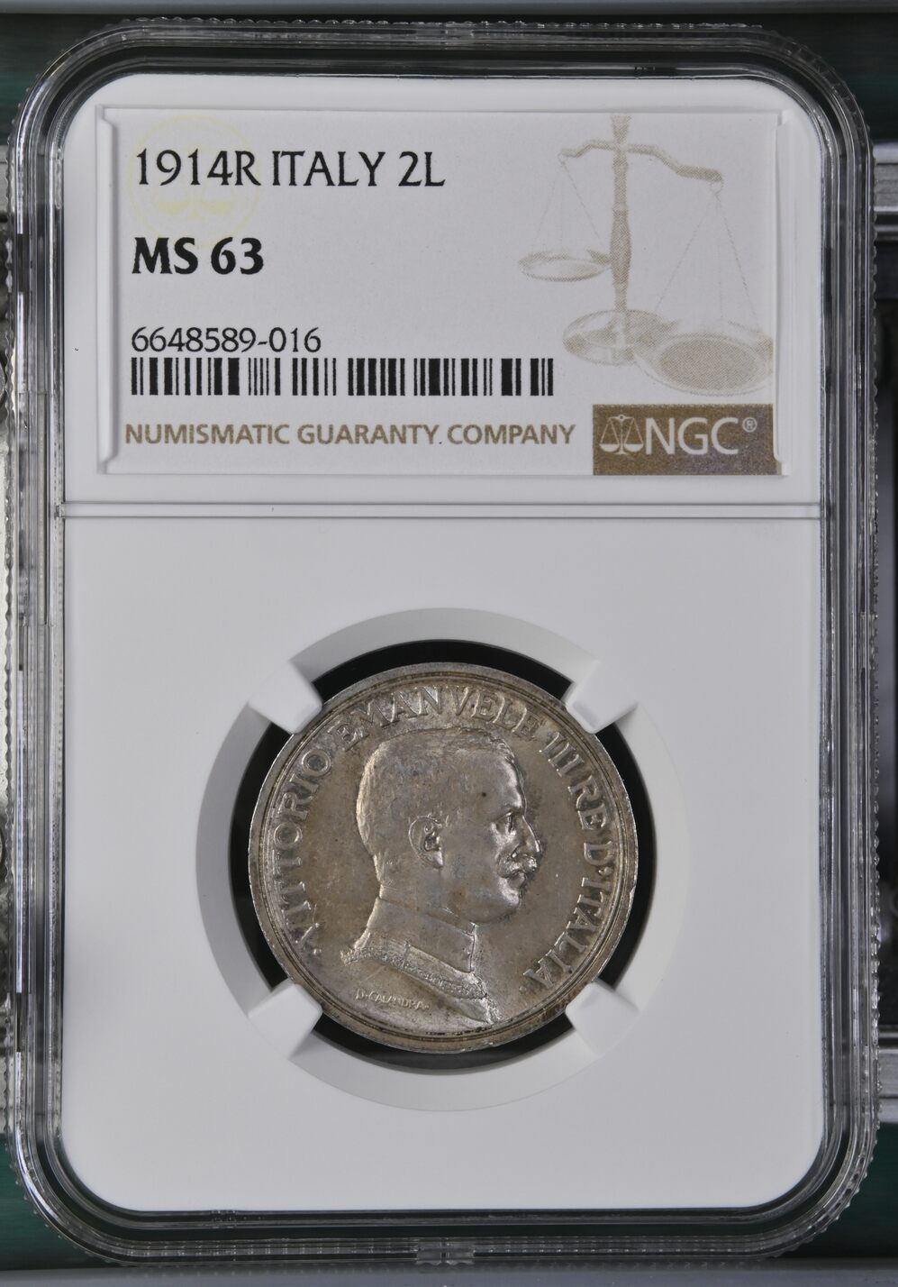2L 1914 Kingdom of Italy, Victor Emmanuel III. Silver 2 Lire Coin. NGC ...