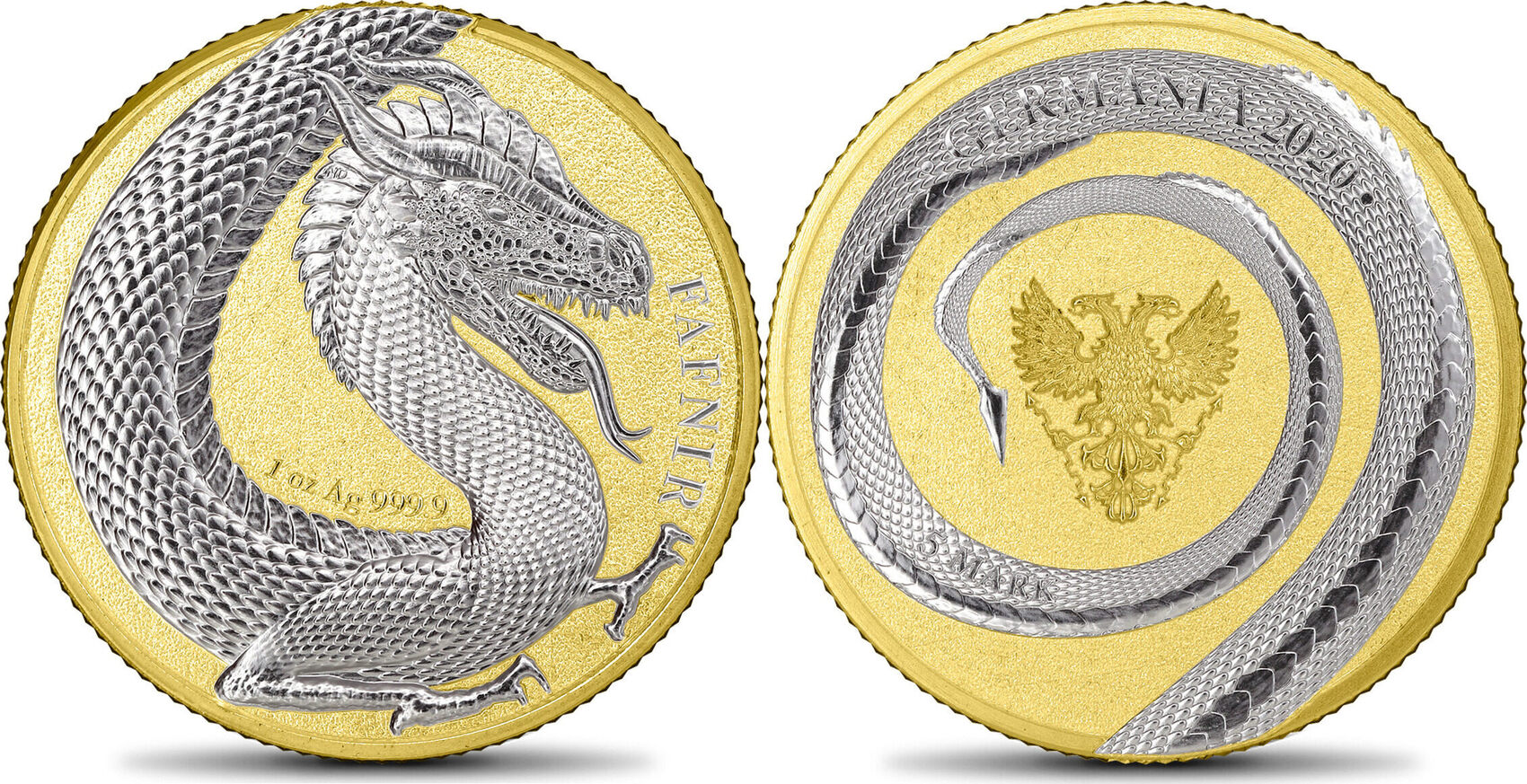 Deuschland 5 Mark 2020 Germania Mint Fafnir 1 oz Silvercoin Space Gold ...
