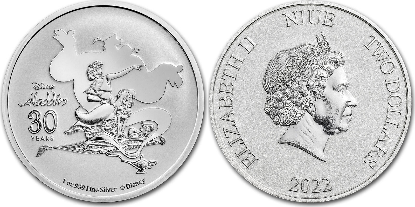 Niue Aladdin Disney 30th Anniversary 1 oz 2022 Silver Coin Brilliant ...